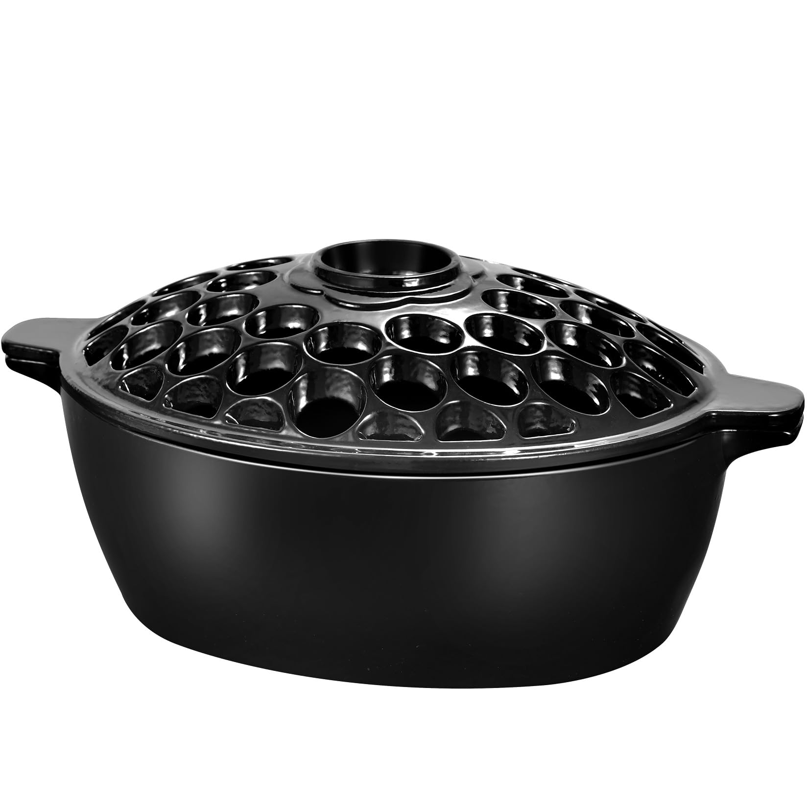 KIAADSY Wood Stove Steamer Rust-Proof, Fireplace Humidifier Pot, Round Hole Lid Cast Iron Steamer for Home Interior Humidification/Decoration, 2.3 Quart Capacity Enamel Black.