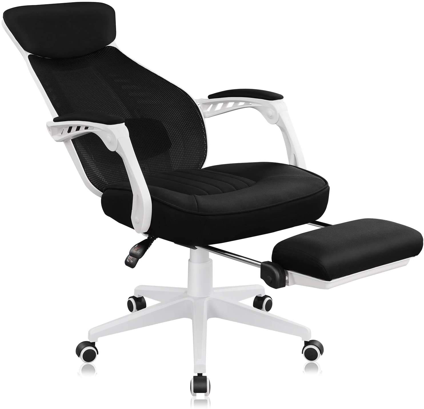 DEVAISE Mesh Recliner Office Chair, High Back Mesh Computer Desk Chair with Footrest and Adjustable Lumbar Support (White)
