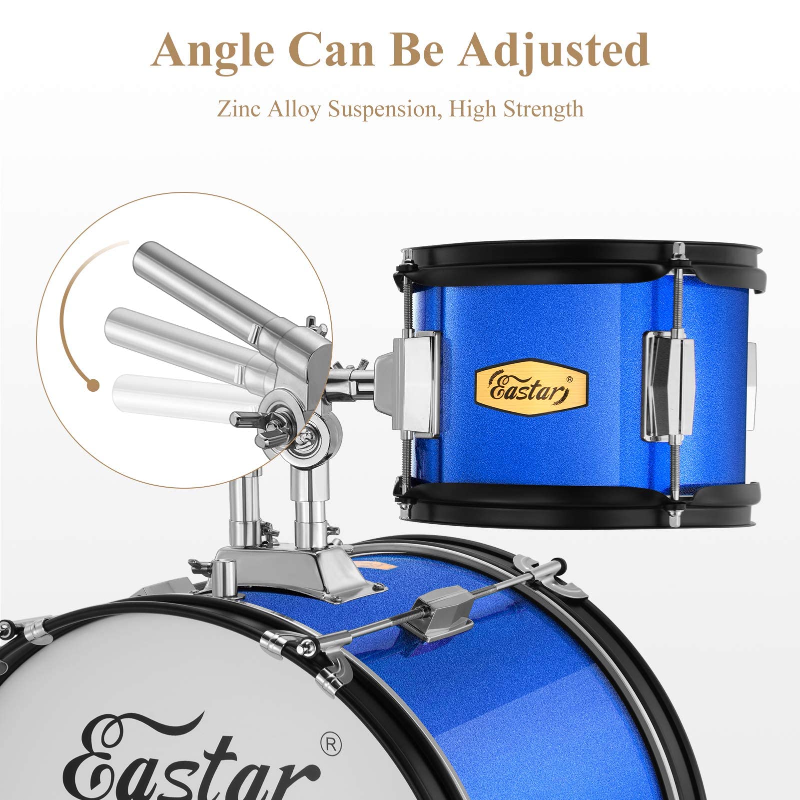 Eastar Drum Set for Kids - 16 inch 5-Piece Drum Kit for Beginners with Adjustable Throne and Cymbal, Pedal & Drumsticks, Metallic Blue (EDS-350MBE)