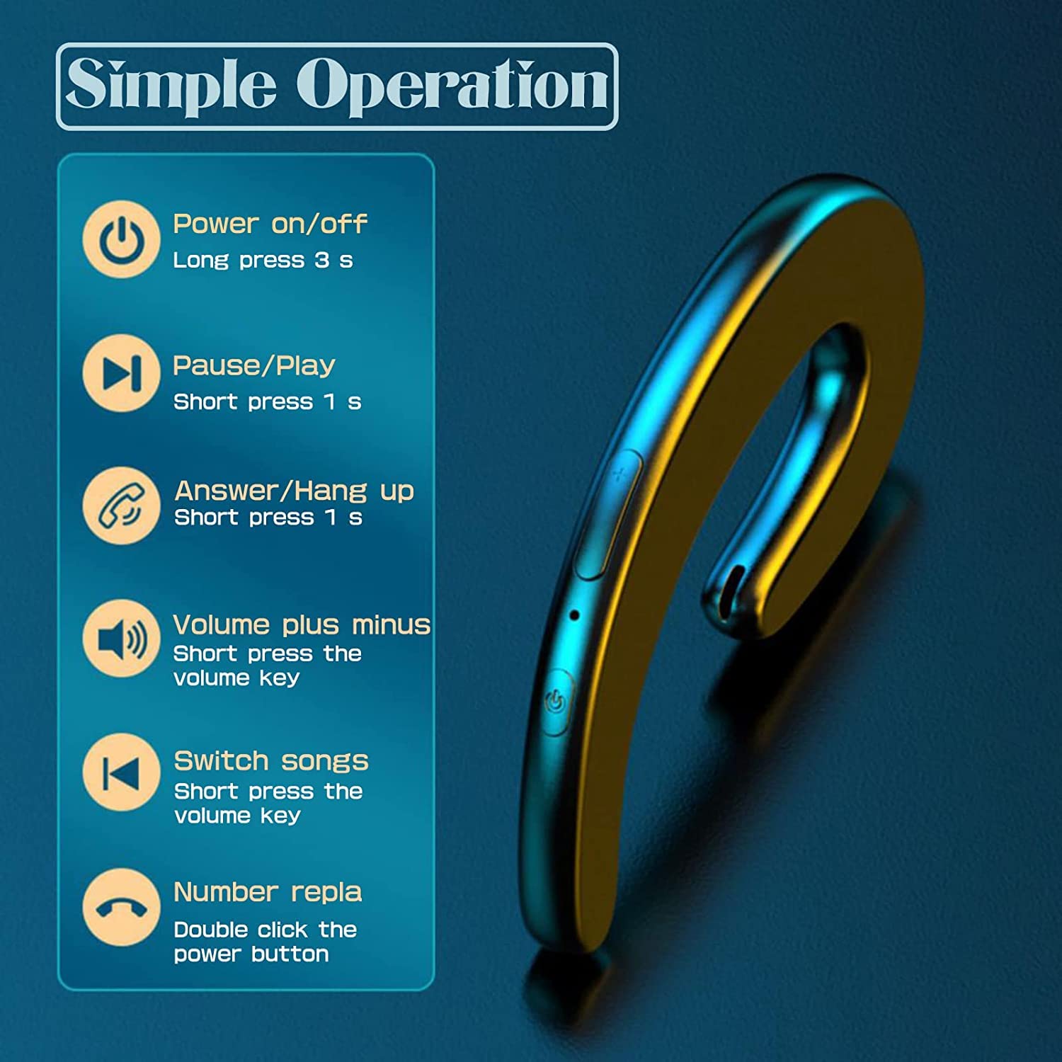 ESSONIO Open Ear Headphones Bluetooth earpiece Wireless Bluetooth Headphone with Microphone Headphone for Cell Phone Noise canceling Headphones