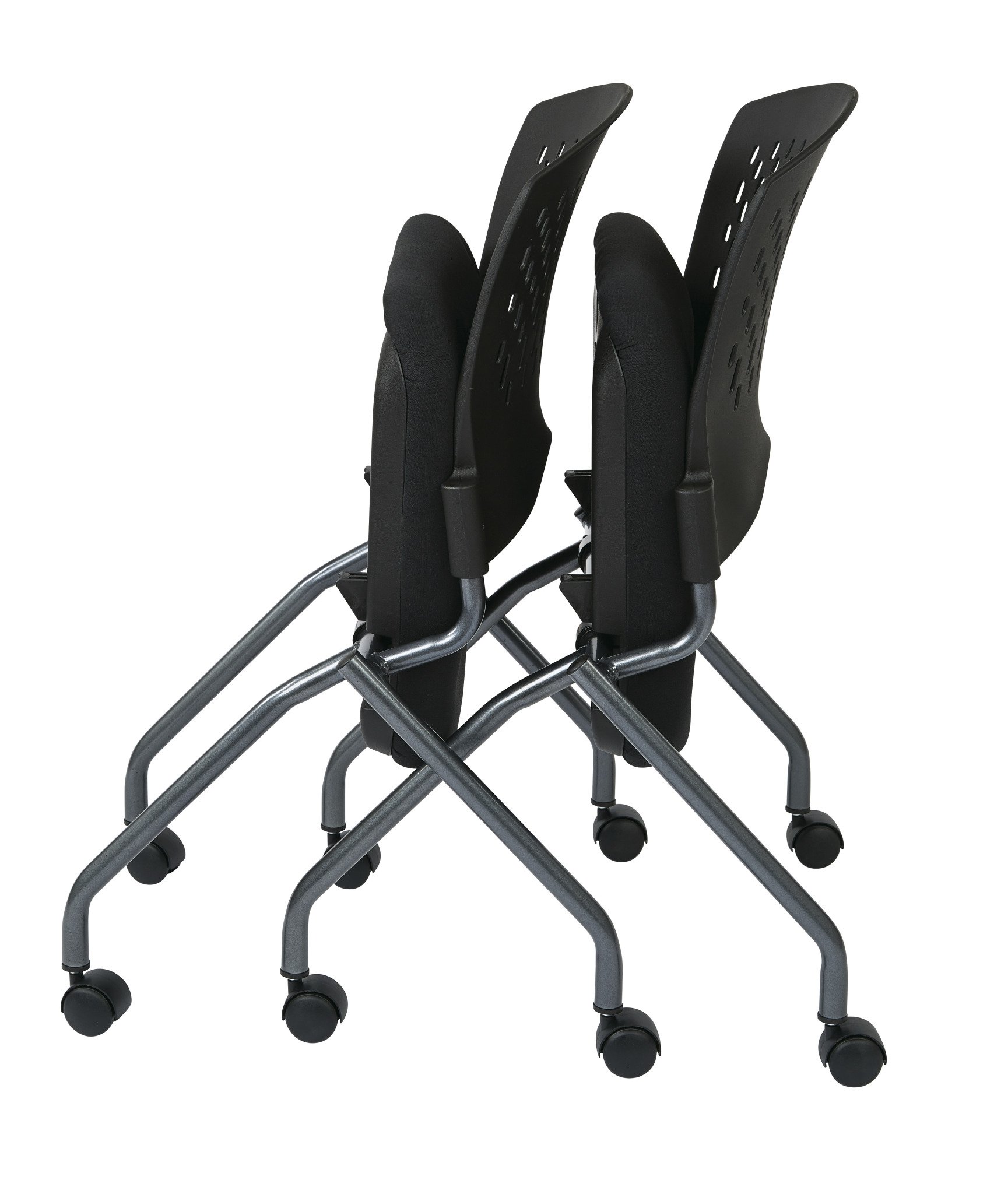 Office Star Deluxe Ventilated Plastic Wrap Around Back Folding Nesting Chair 2 Pack, Coal FreeFlex Fabric