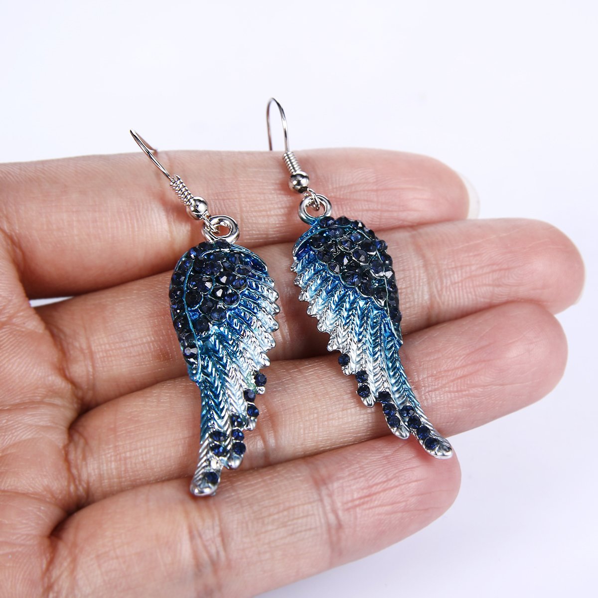 EVER FAITH Angel Wing Hook Earrings Austrian Crystal Silver-Tone - Black
