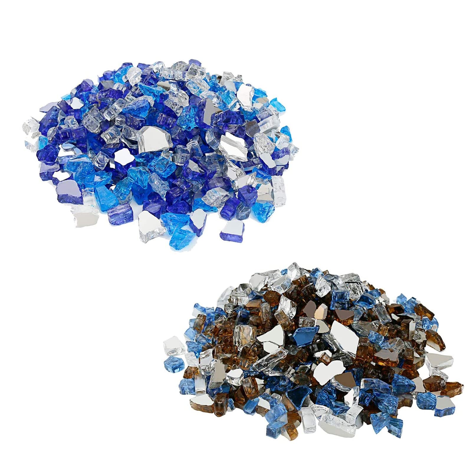 Grisun Fire Glass for Fire Pit, 1/2 Inch Mix 20 Pounds High Luster Reflective Tempered Glass Rocks for Natural or Propane Fireplace, Safe for Outdoors and Indoors Firepit Glass
