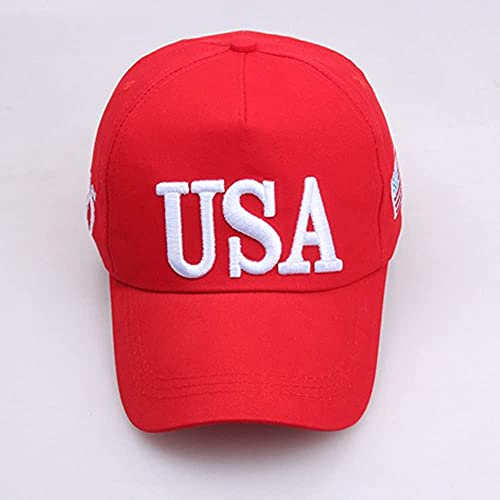 EIKOU RED USA Baseball Cap Polo Style Embroidered Dad Hat Adjustable American Flag for Men and Women（Come with The Flag Necklace）