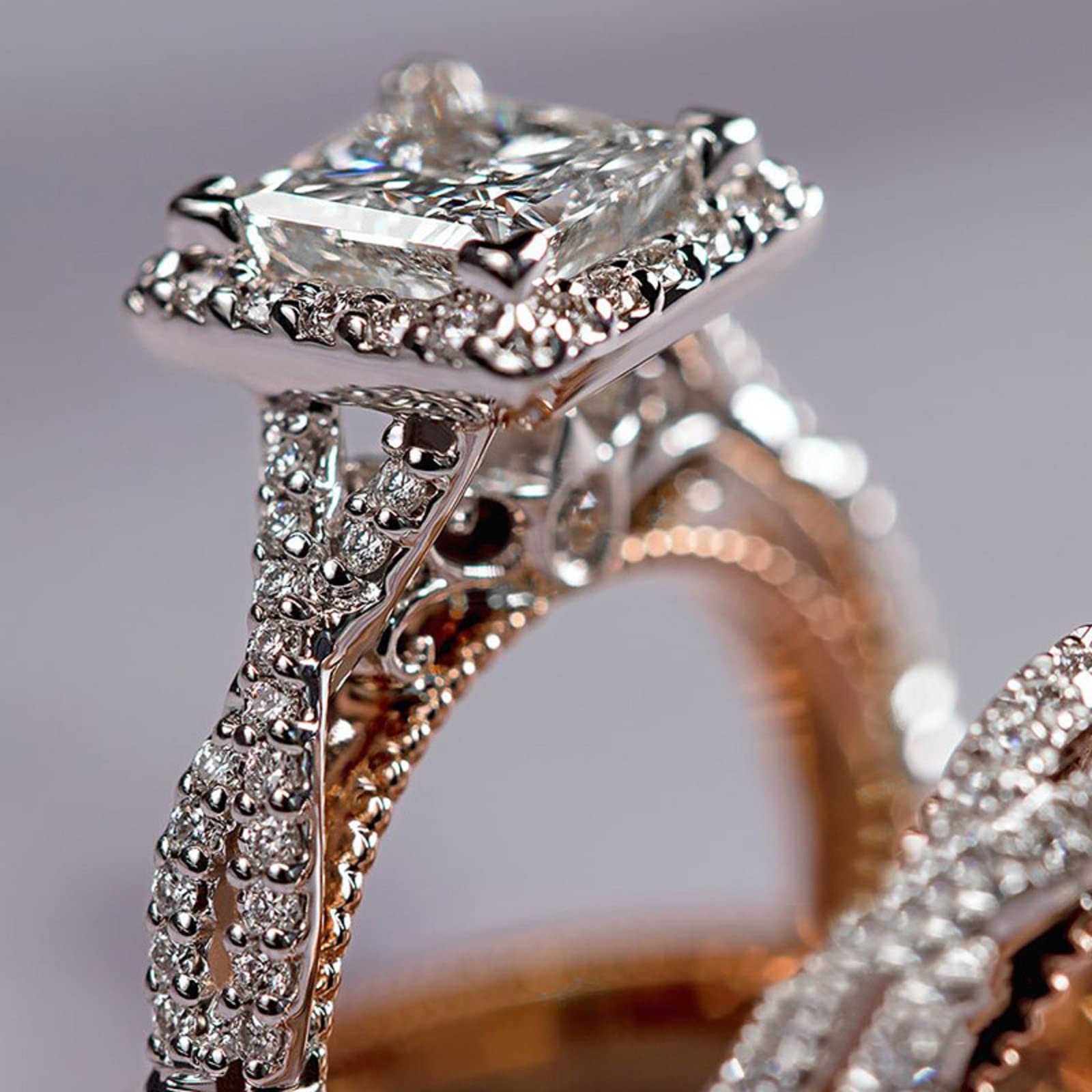 Engagement rings for couples set,3 pc His and Her Wedding Ring Set, Hypoallergenic Rose Gold Ring Set, Cubic Zirconia Bride Promise Rings Set,size 6-10 (9)