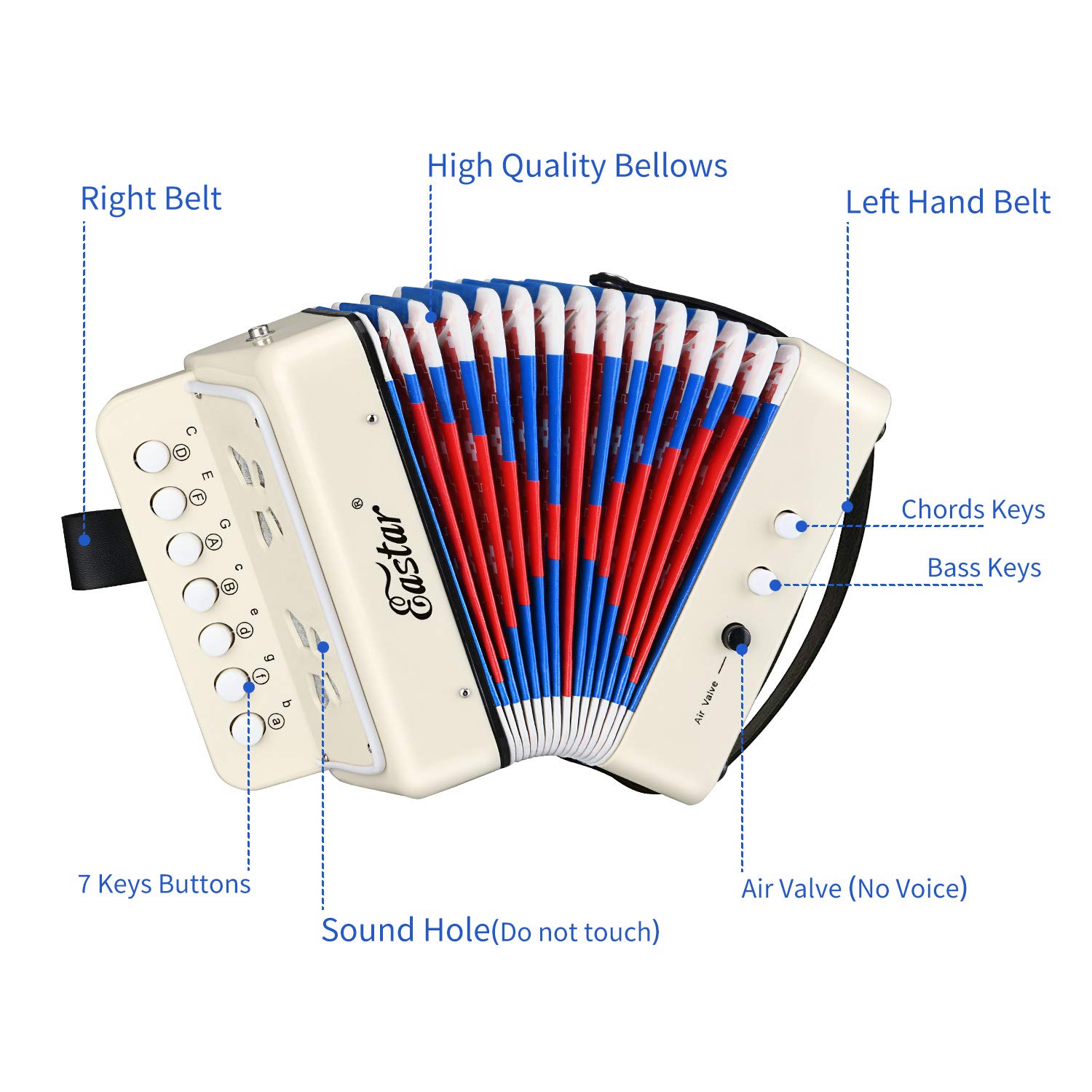 Eastar Kids Accordion Toy & Tambourine 10" Double Rows Jingle