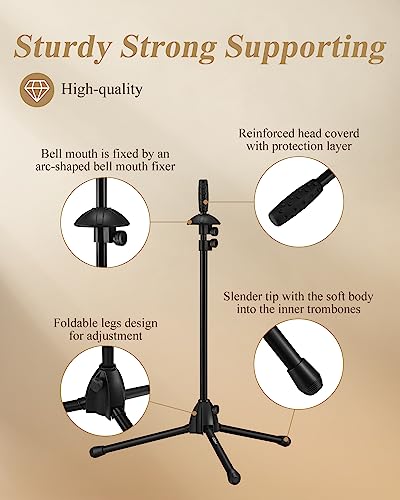 Eastar Tenor/Bass Trombone Stand Holder Heavy-duty, Portable Adjustable Stand Bracket Set with Carrying Bag, Black, EST-002