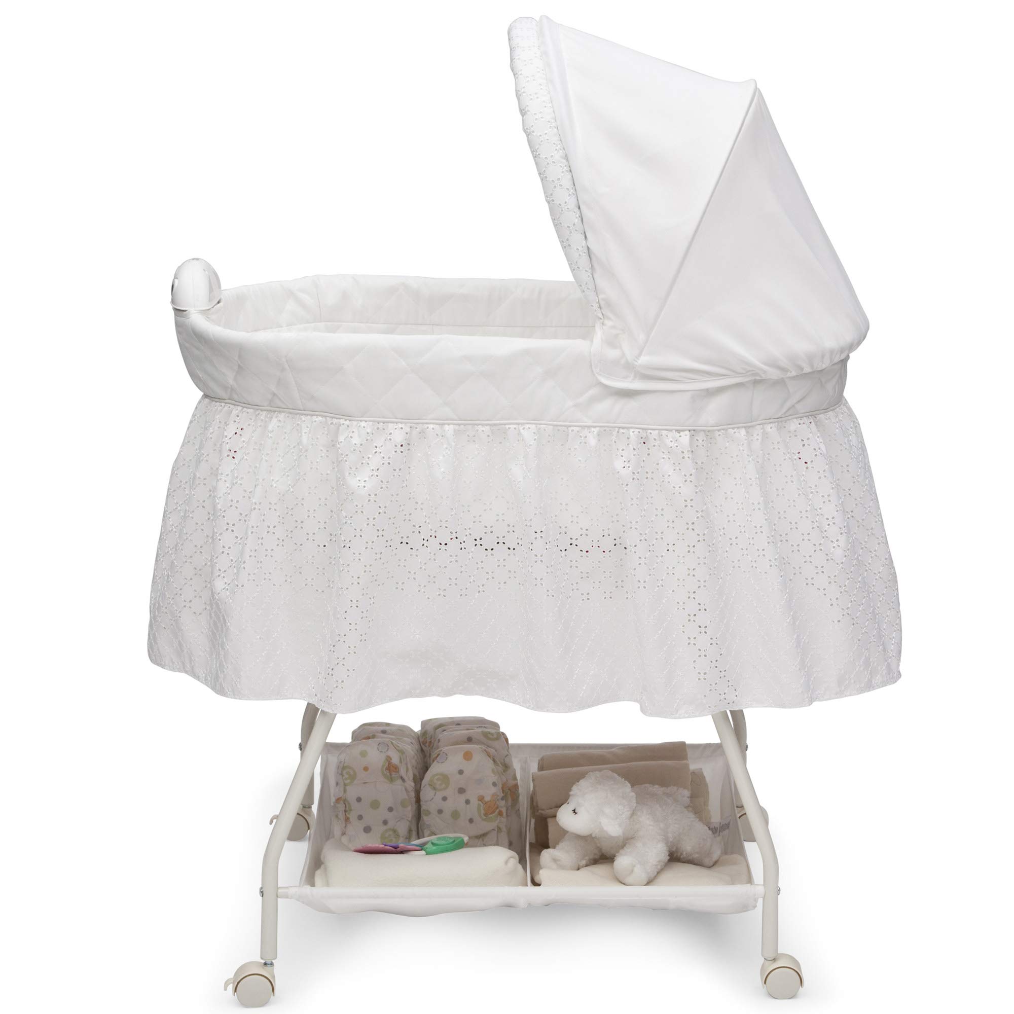 Delta Children Deluxe Sweet Beginnings Bedside Bassinet - Portable Crib with Lights and Sounds, Turtle Dove
