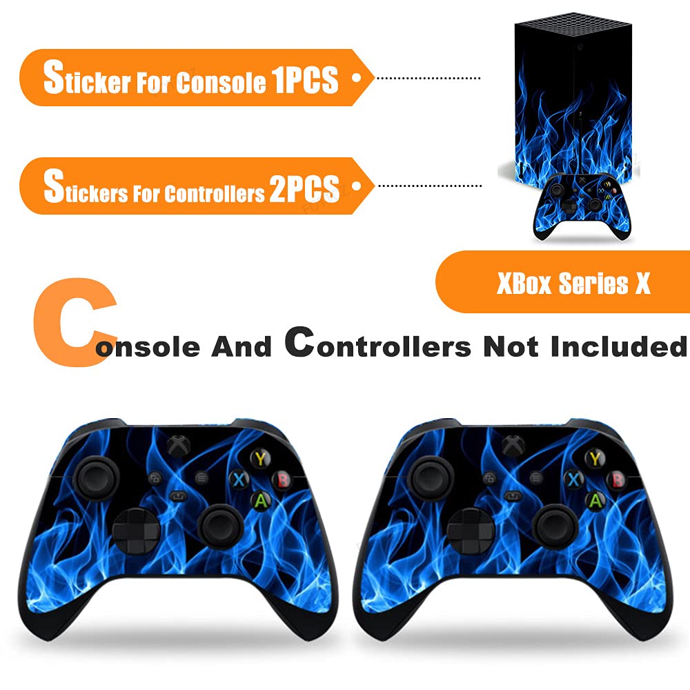 FOTTCZ Vinyl Skin for Xbox Series X Console and Controllers, Sticker Decal Protect Xbox Series X Devices - Blue Flame