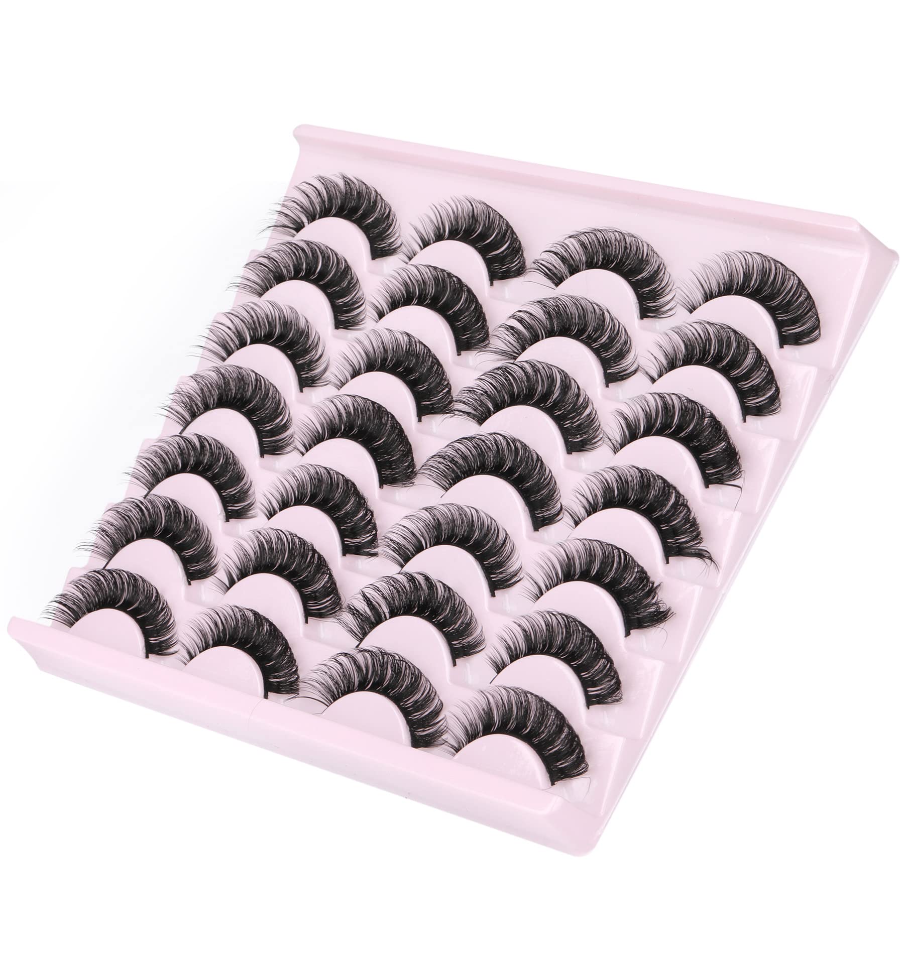 False Eyelashes Russian Strip Lashes Fluffy Fake Eyelashes Extension D Curl Wispy Handmade Soft Reusable 14 Pairs Lashes Pack