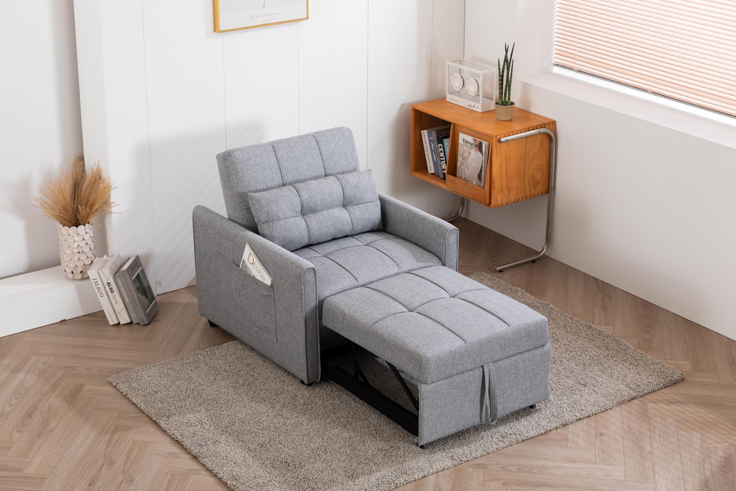 MODCART 30" Sleeper Sofa Chair Bed,Modern Convertible Couch Chair 3-in-1,Adjustable Backrest Lounger Sleeper with Side Pocket for Living Room Apartment Office