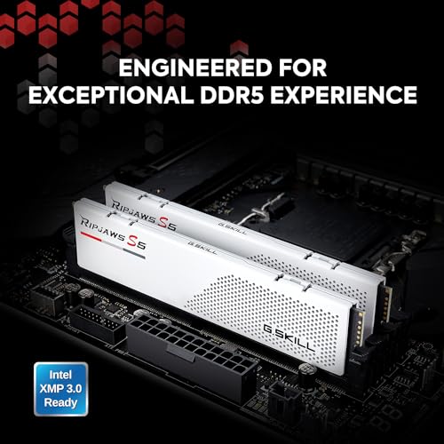 G.SKILL Ripjaws S5 Series (Intel XMP 3.0) DDR5 RAM 32GB (2x16GB) 6000MT/s CL32-38-38-96 1.35V Desktop Computer Memory UDIMM - Matte White (F5-6000J3238F16GA2-RS5W)