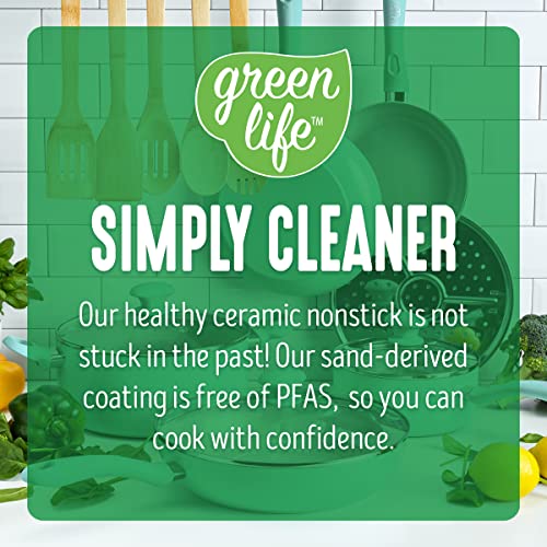 GreenLife Soft Grip Diamond Healthy Ceramic Nonstick, 5QT Saute Pan Jumbo Cooker with Helper Handle and Lid, PFAS-Free, Dishwasher Safe, Turquoise
