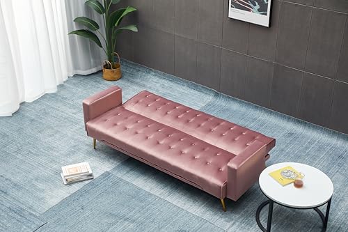 MODCART 75.2" Modern futon Sofa Bed with Versatile Adjustable Back & Gold Metal Legs, Luxurious Velvet Upholstery Couch w/Tufted Buttoned Design for Living Room, Bedroom, Apartment