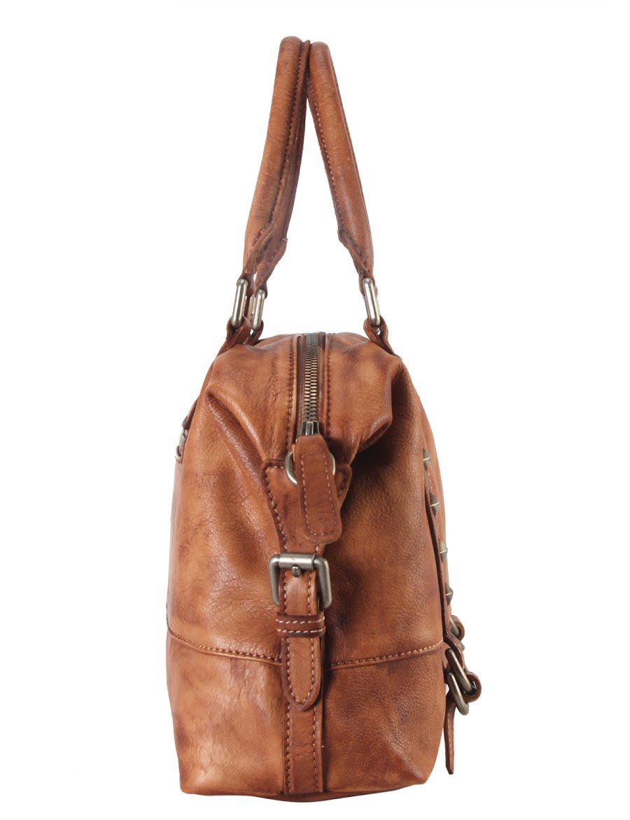Diophy Genuine Leather Meduim Tote Accented with Studded & Buckle Décor with Removable Strap 150335