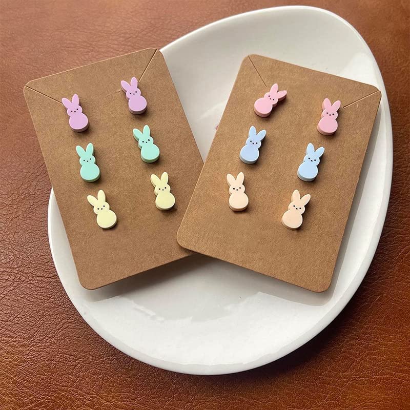 Easter Bunny Peeps Earrings Stud Earrings Set, JISONCASE Cute Spring Jewelry Acrylic Easter Gift Rabbit Earrings for Women, 3Pairs