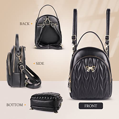 WIZOZI Mini Backpack Purse for Women, Cute Fashion PU Leather Zipper Crossbody Shoulder Bag, Large-Capacity Multifunctional Daypack Purse-Black