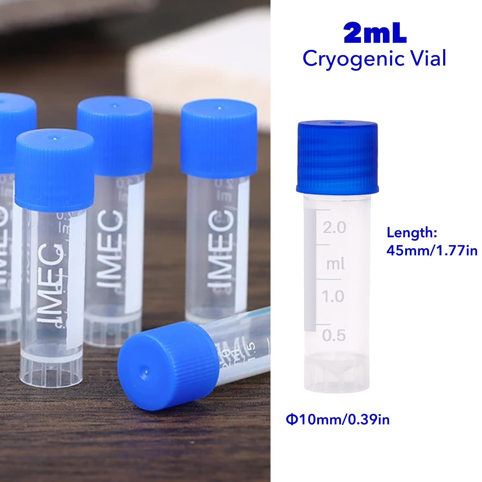 Estresen 2ml 500PCS Cryo Tubes, Cryogenic Vial, Cryovial Tubes, Frozen Test Tubes, Plastic Self-Standing Tubes with Screw Caps, for Long Term Freezing