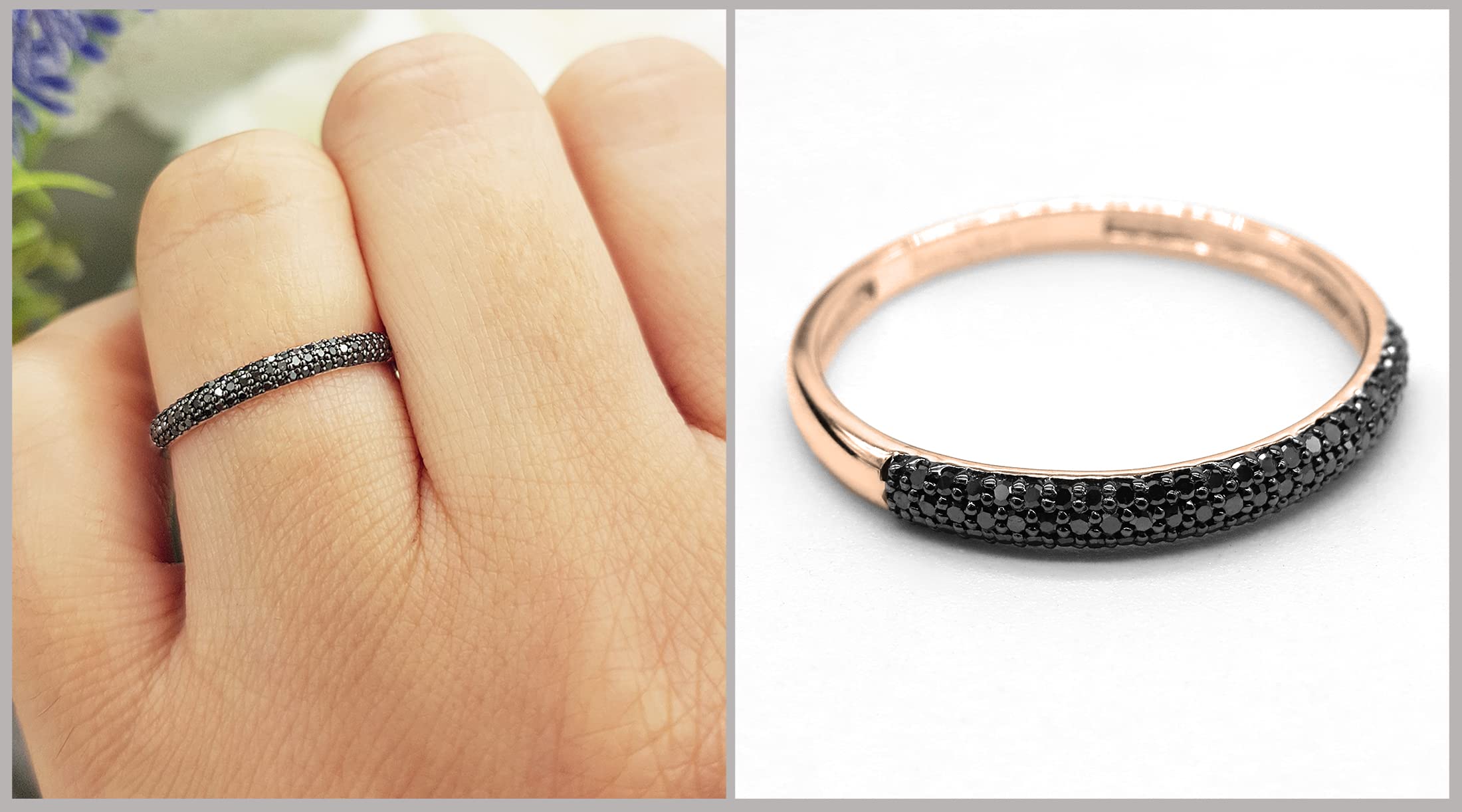 Dazzlingrock Collection Round Black Diamond 3 Row Stackable Wedding Band for Women (0.15 ctw, Color Black, Clarity Opaque) in 10K Rose Gold, Size 7
