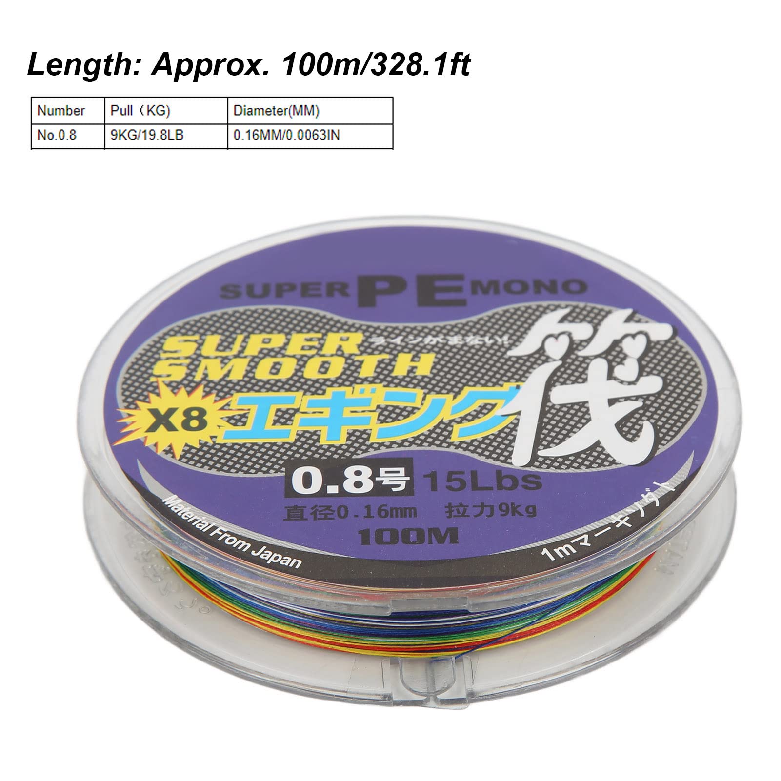 Fishing Line, PE Fishing Lines Bite Resistant Smooth 1 Meter 1 Color for Large Reservoirs(0.8)