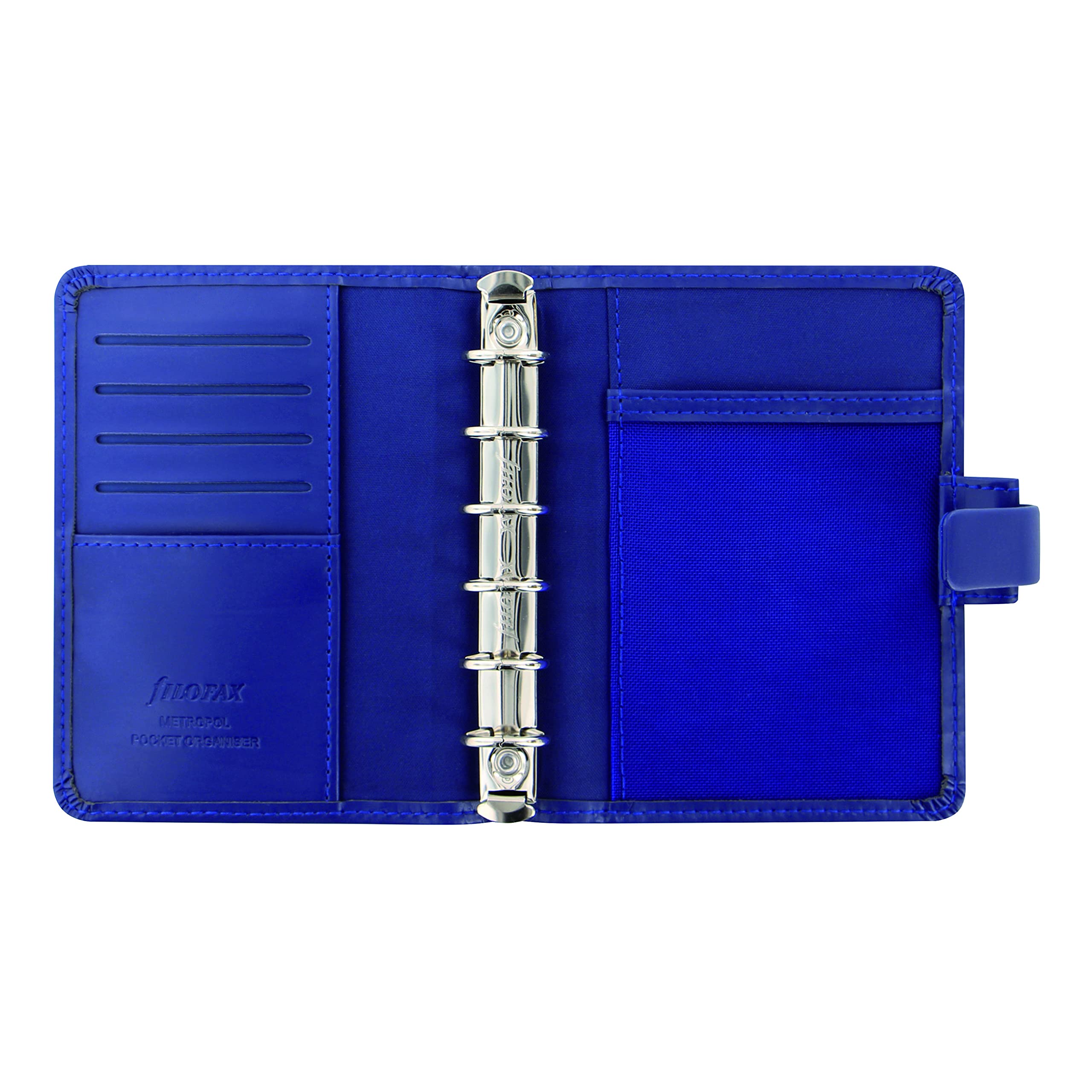 Filofax Metropol Organizer, Pocket Size, Navy - Leather-Look, Six Rings, Week-to-View Calendar Diary, Multilingual, 2022 (C026909-22)