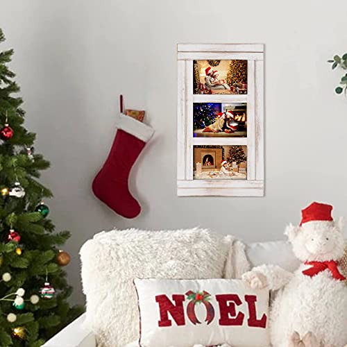Rustic Distressed 3 Picture Photo Frames Collage 4x6 Wall Mounted Craftsmanship, Hanging Horizontal and Vertical, Gift for Halloween, Thanks Giving Day, Birthday, Anniversary, Christmas, New Year, Mother's Day(White)