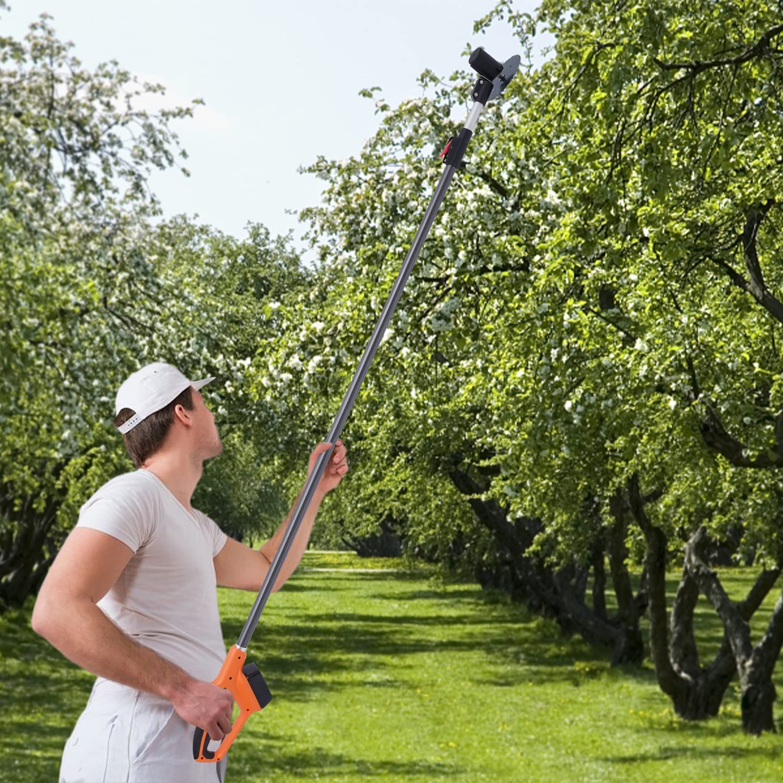 Cordless Electric Pole Saw, 40W Lightweight Hedge Trimmer, 12000 rpm, Adjustable Pole, Suitable Branch Diameter Within 5mm/0.98inch, Orange