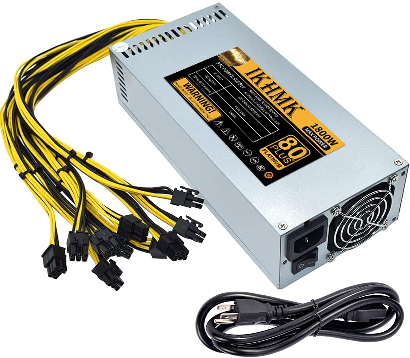 IKHMK 1800W Mining Power Supply, Mining PSU for BTC Miner Machine 100V-240V PSU with 15000 RPM Fan and Power Cable
