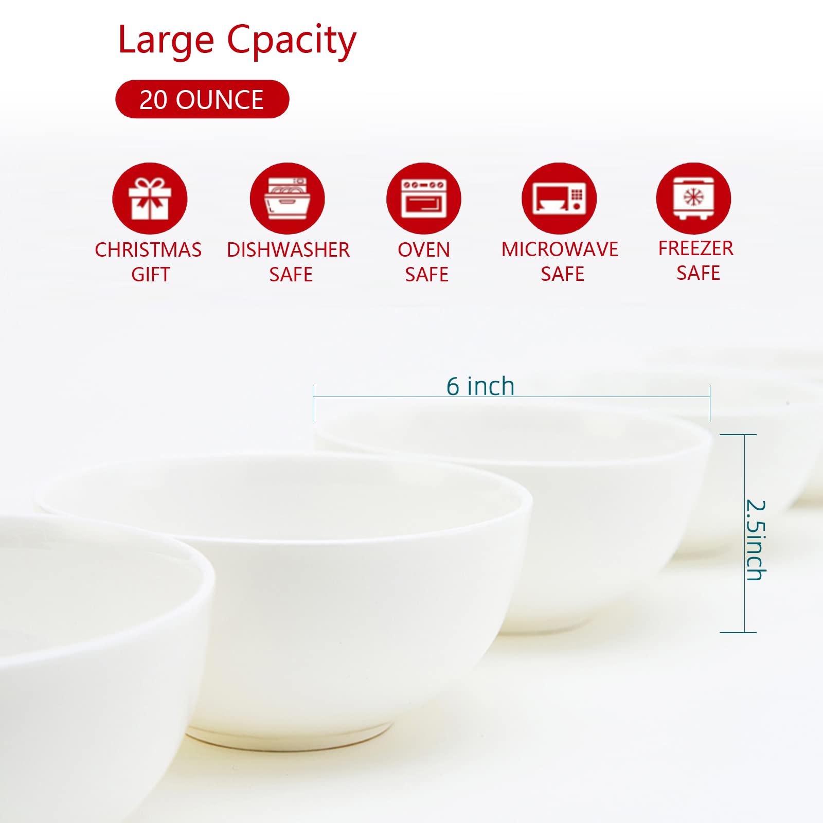 Gang Rinpoche Cereal Bowl Sets, 20OZ Bone China Bowl of 4pcs, White Lightweight Porcelain Dinnersets, Snack Plate for Kitchen, Dishwasher & Microwave Safe (Moonlight)