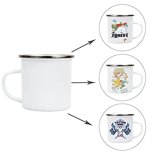 MAIKESUB 4 Pcs Sublimation Blank White Enamel Mug 12 OZ with Silver Rim Camping Travel Coffee Metal Mug Can be used as a gift for Christmas Thanksgiving Mother's Day Father's Day