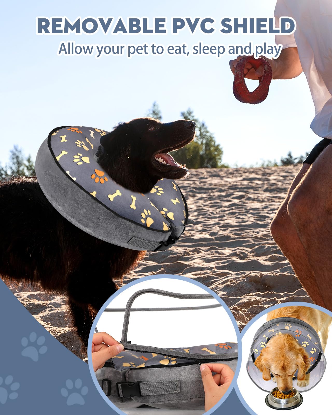 Kidcube Inflatable Dog Cones for Large Dogs Donut Collar Alternative After Surgery Neck Donut Stop Licking Surgical Recovery Comfy Comfortable Soft Pet Pillow Cones Mediem Elizabethan Collars - L