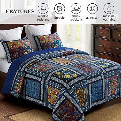 DECMAY Quilts Queen Size Sets - 100% Cotton Queen Bedspreads, Handmade Real Patchwork Quilts for All Season, Lightweight Country Quilt Sets with 2 Pillowcase