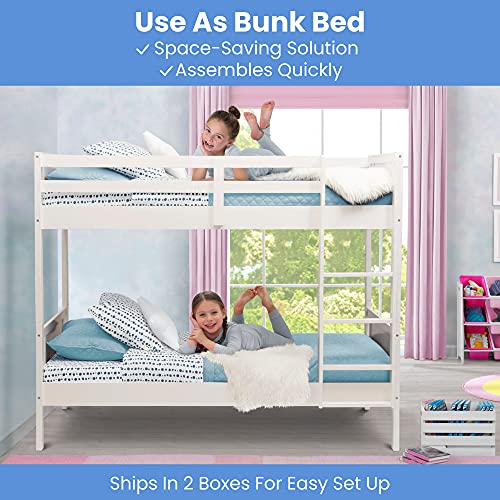 Delta Children Convertible Twin Over Twin Wood Bunk Bed with Ladder and Guardrails – Use as Bunk Bed or 2 Stand-Alone Twin Beds – Bed Ships in 2 Boxes, White