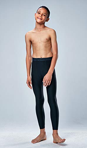 DEVOPS 2 Pack Youth & Boys Thermal Compression Baselayer Sport Tights Fleece Lined Pants (Small, (Non-Fly) Black/Black)