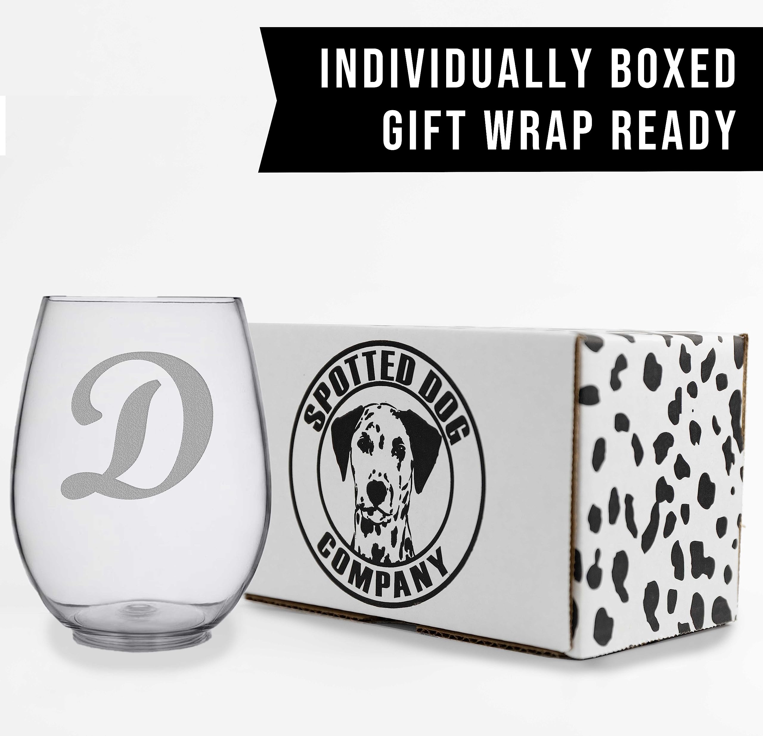 Etched Monogram 17oz Stemless Wine Glass (Letter D) A-Z Personalized wine glasses Custom Wine glasses Customized gifts for Her Women Initial Monogrammed Engraved