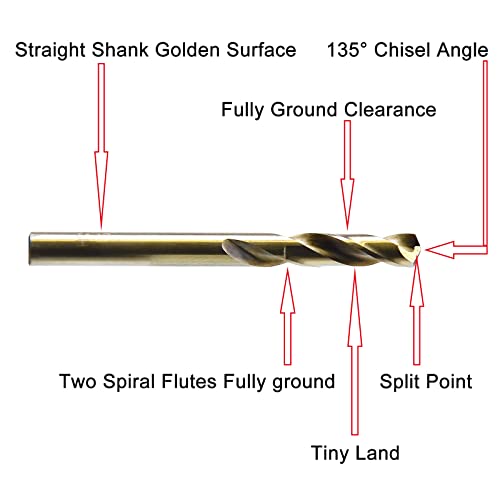 MAXTOOL 11/32" 2pcs Identical Screw Machine Drills HSS M42 Cobalt Twist Stub Drill Bits Fully Ground Golden Straight Shank Short Drills; SMF42G10R22P2