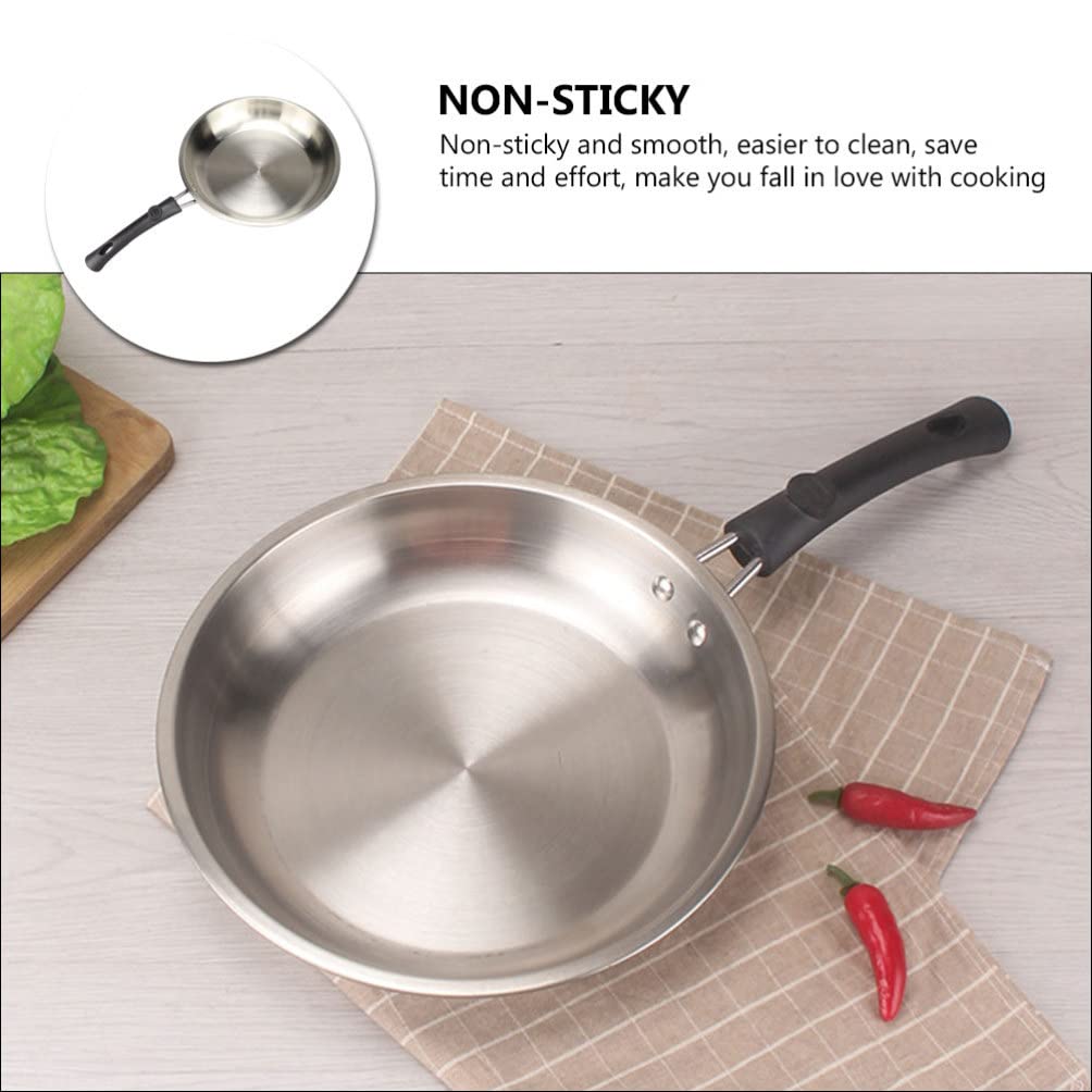 FOMIYES Kitchen Frying Pan Stainless Steel Non- Stick Frying Pan Steel Skillet Wok Kitchenware for Cooking 22cm (Silver)