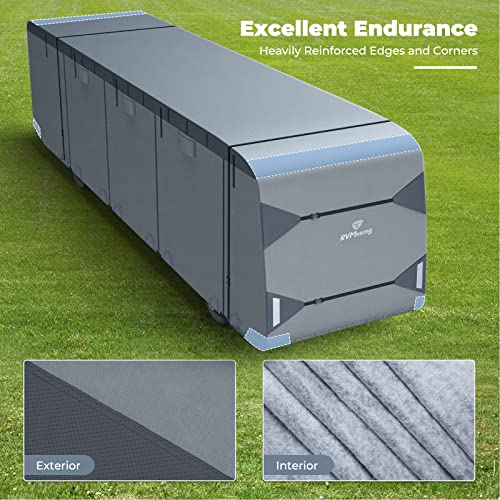 RVMasking 7 Layers top Class A RV Cover Rip-Stop Waterproof Camper Cover Fits 34'1''-37' Motorhome - Anti-UV Windproof Breathable with 4 Tire Covers