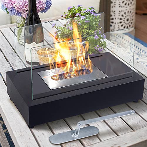 Tabletop Fireplace, Upgrades Rectangle Tabletop Bio Ethanol Fireplace Indoor Outdoor Fire Pit Portable Fire Bowl Pot Fireplace in Black, Realistic Burning, 13'' x 7'' x 8''