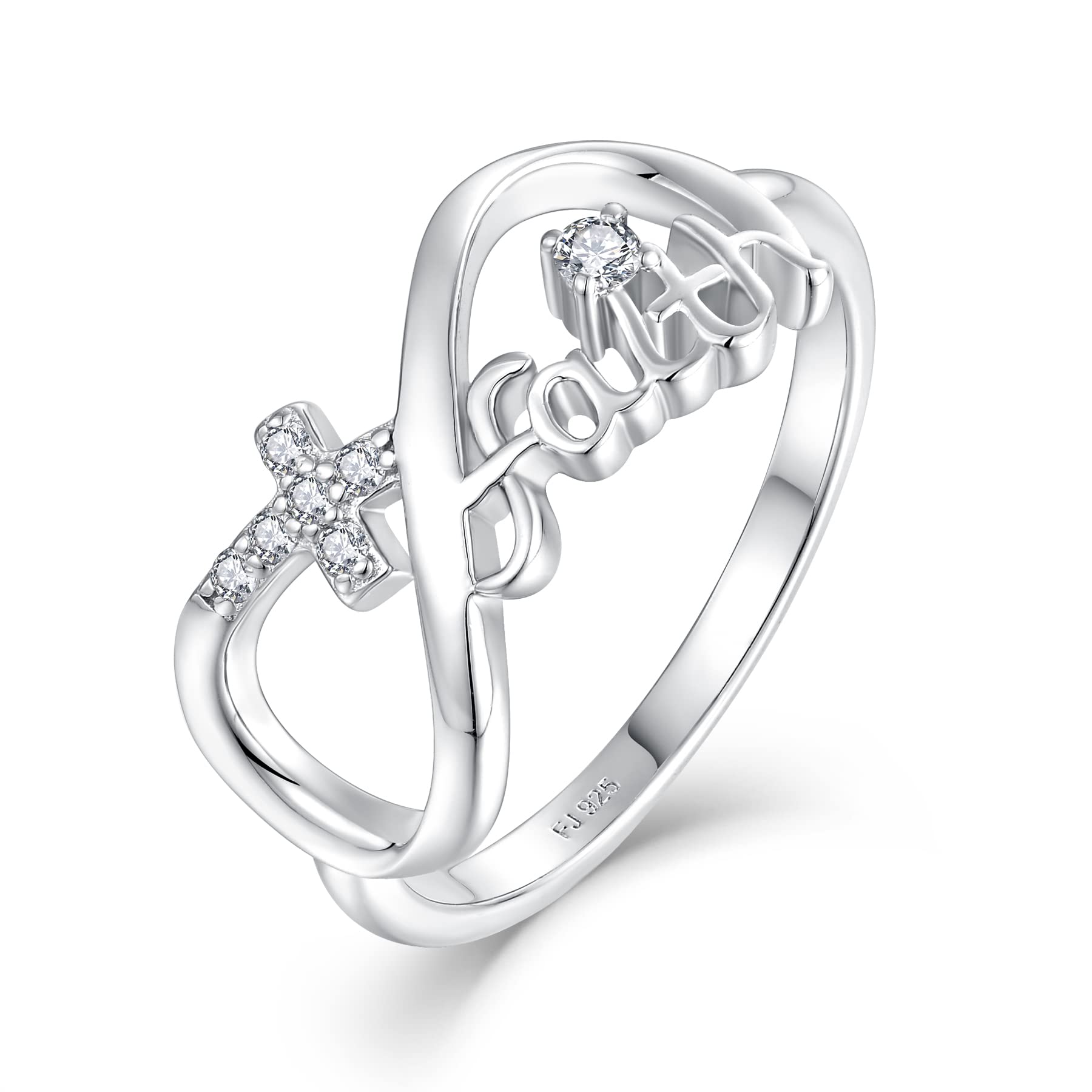 FJ Infinity Faith Ring For Women Sterling Silver Christian Ring with Cross (Size 11)