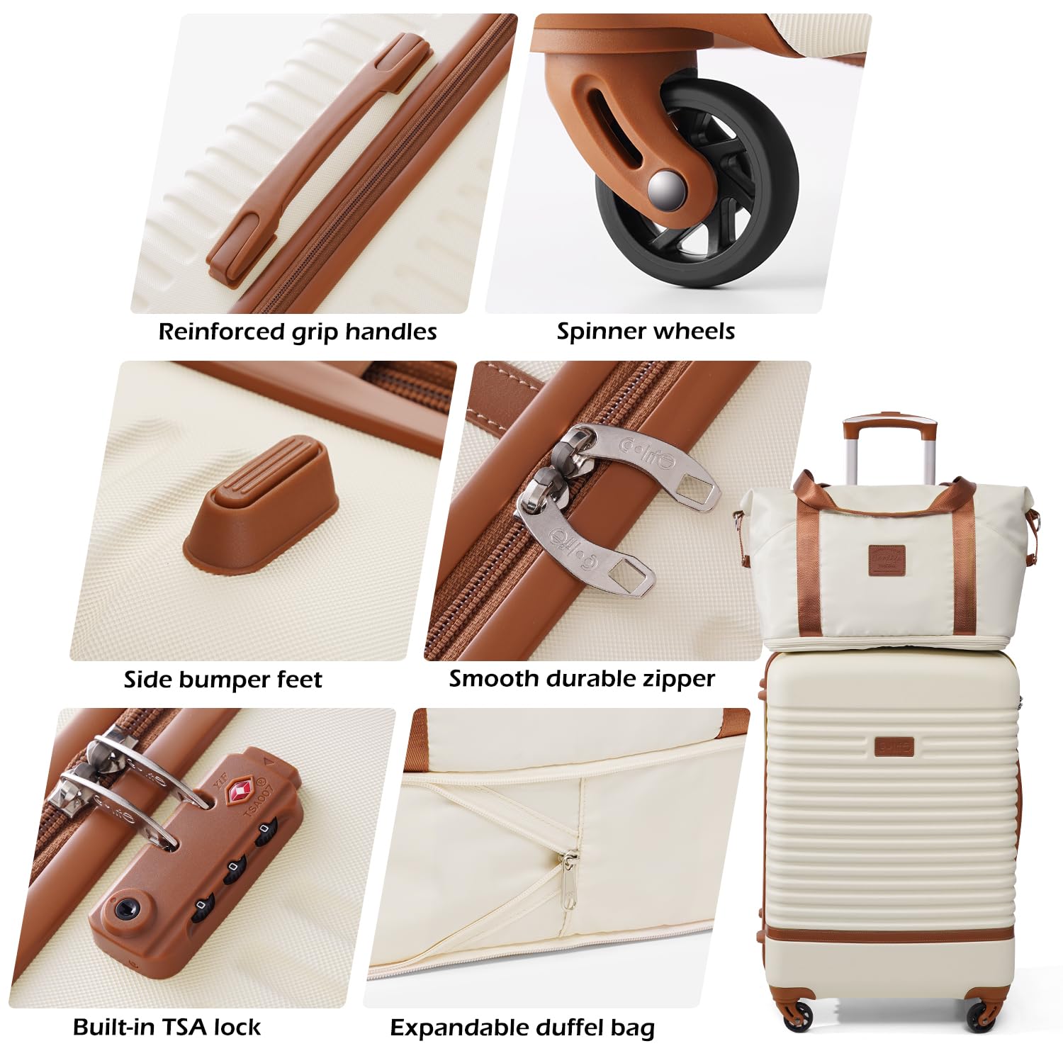 Coolife Suitcase Set 3 Piece Luggage Set Carry On Travel Luggage TSA Lock Spinner Wheels Hardshell Lightweight Luggage Set(White, 3 piece set (DB/TB/20))