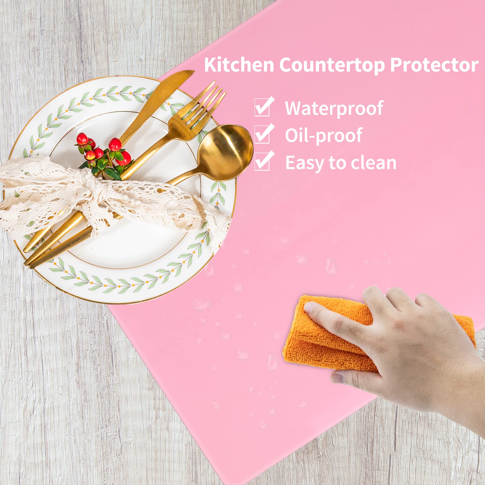 Ganwawo 4Pcs Refrigerator Liners,Washable Silicone Refrigerator Mat,Placemats for Dining Table,Suitable for Drawer/Cabinet Shelf Mat/Dinner Mat, Can Cut Refrigerator mat (Pink)