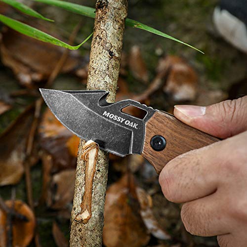 Mossy Oak Mini Folding Pocket Knife, Stainless Steel Drop Point Blade - EDC Multi-tool with Bottle Opener and Glass Breaker(Wood)