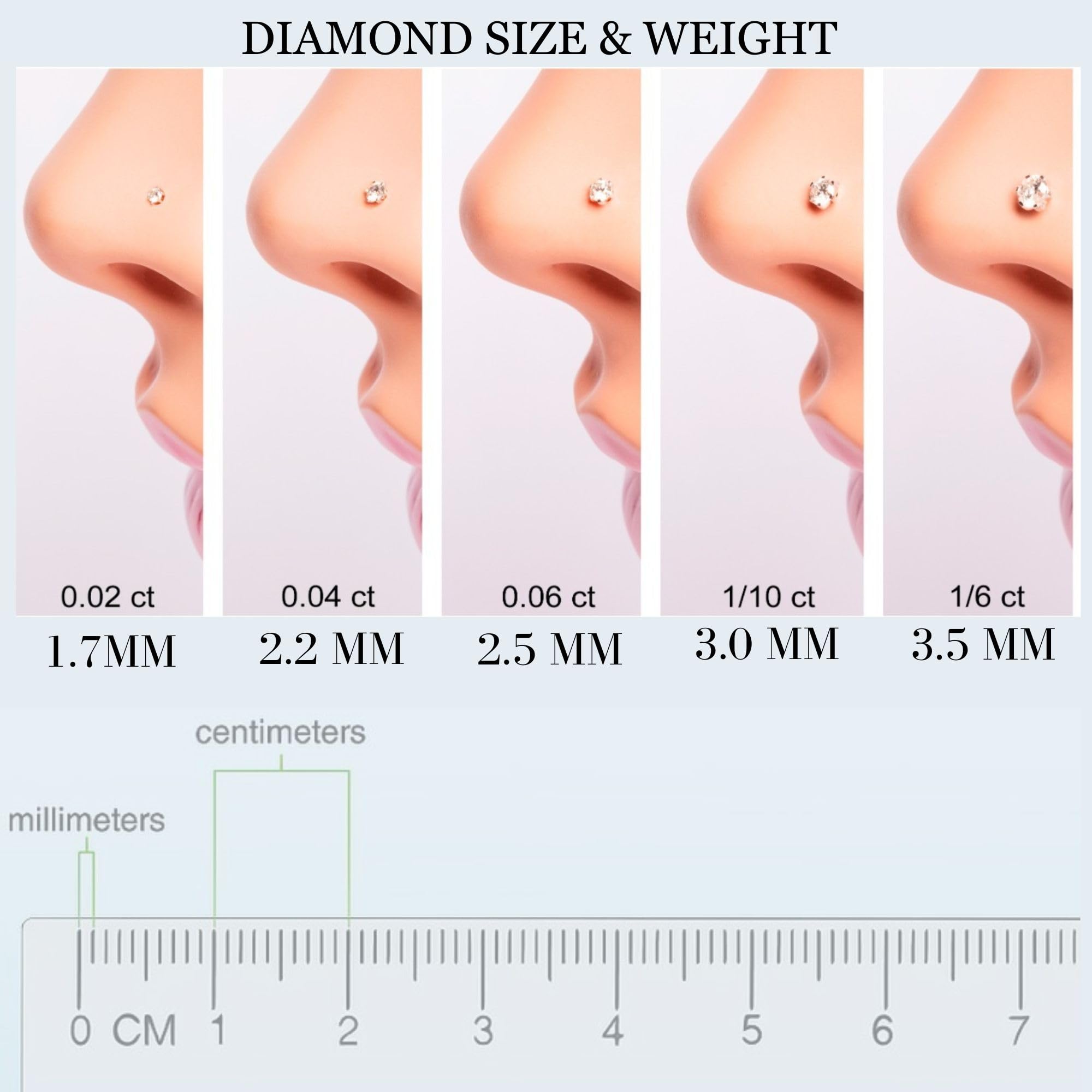 Demira Jewels 0.04 ct Real Diamond Nose Stud 14K White Gold Internally Threaded 8MM Long Screw Back HI Color