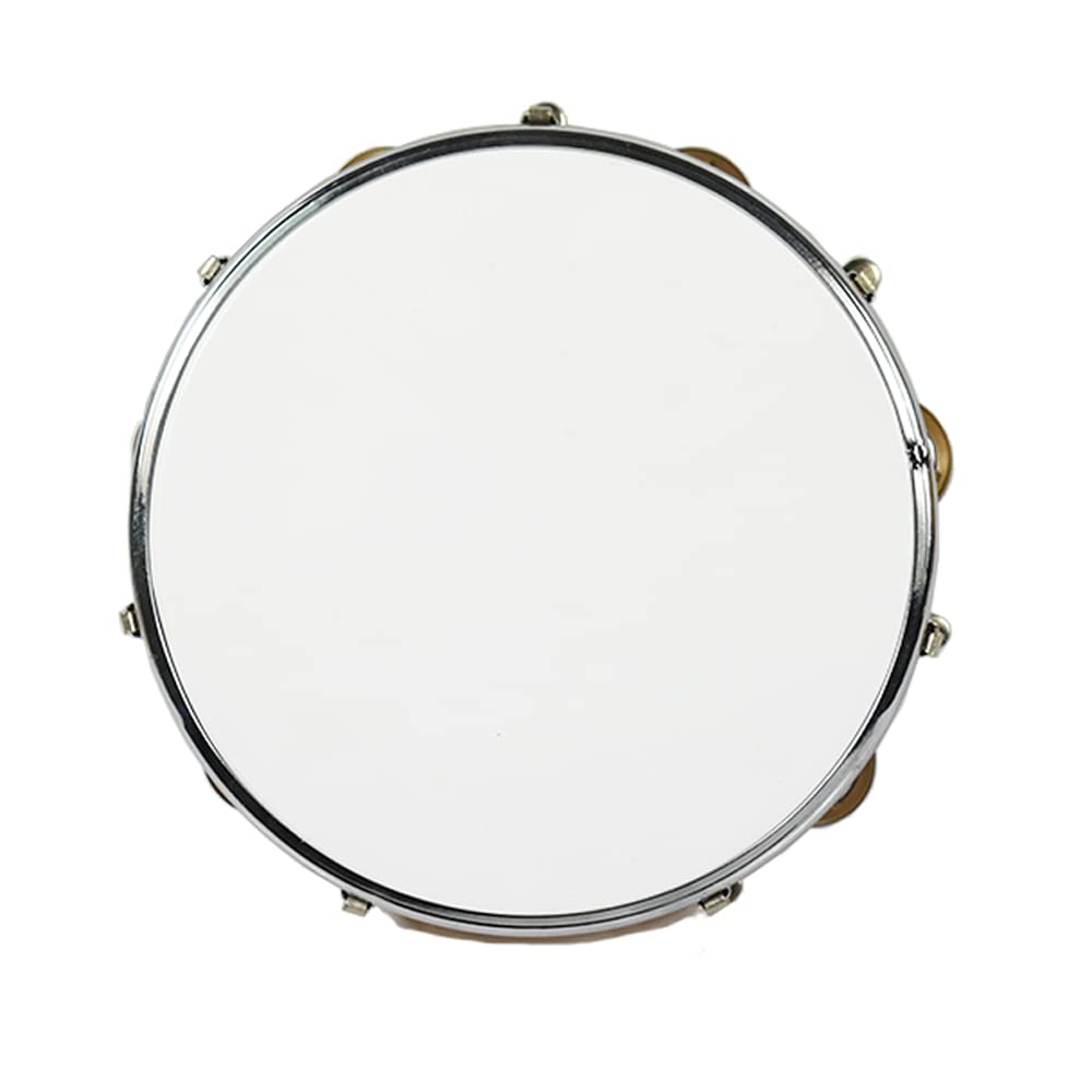 ENNBOM Tambourines for Adults Hand Held Ring Bell Adjustiable Metal Jingles Wood Frame Hand Drum (10")