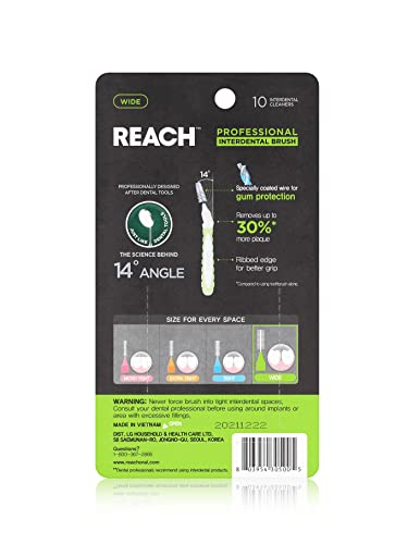 REACH Interdental Brush Wide 1.3mm Floss Bundle | Removes up to 30% More Plaque | Special Designed for Gum Protection, PFAS Free | 10 Brushes (Pack of 6)