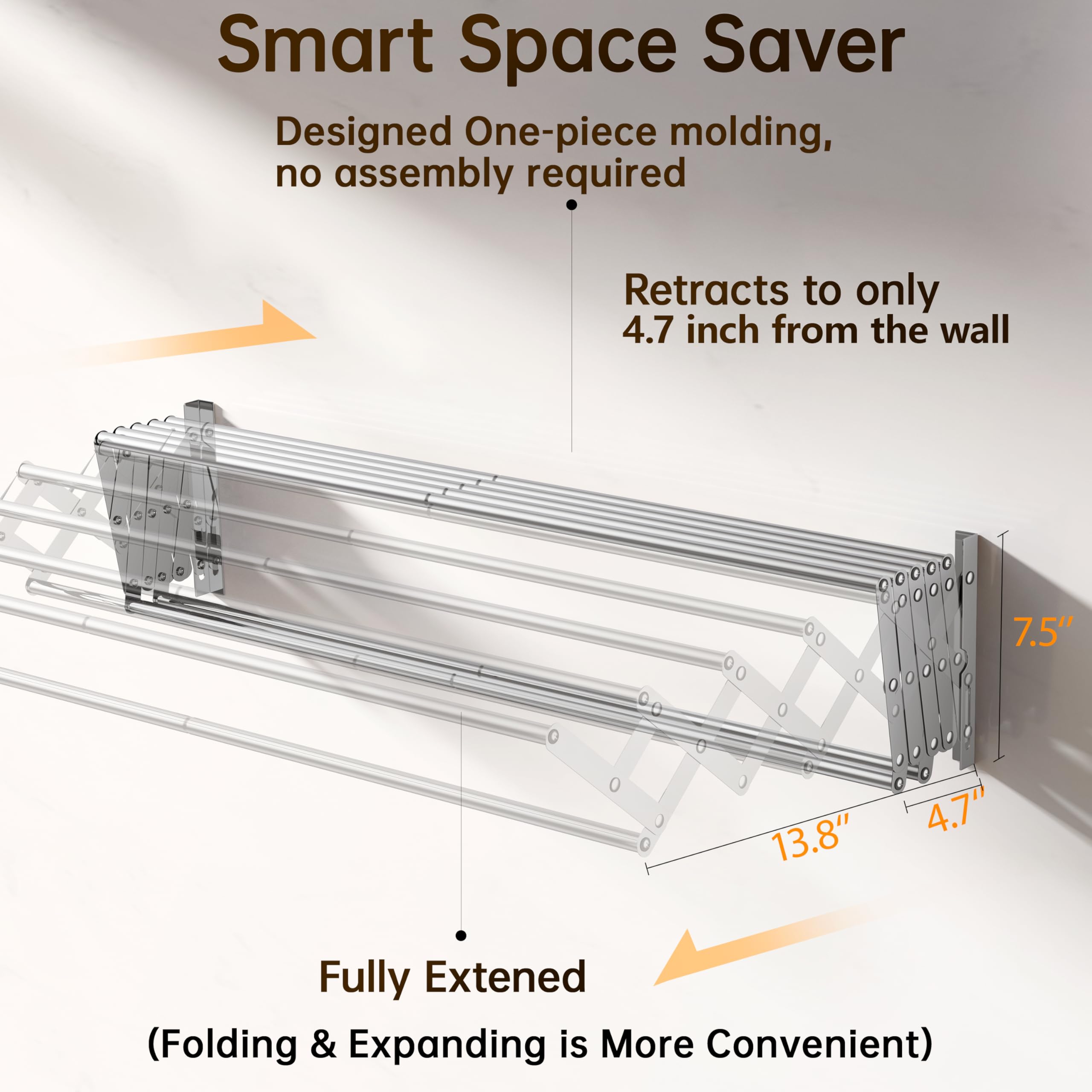 MrToNo Wall Mounted Clothes Drying Racks for Laundry, Collapsible Wall Mounted Clothing Drying Racks,Foldable Drying Rack Clothing, One-Piece Molding (No Assembly Required)