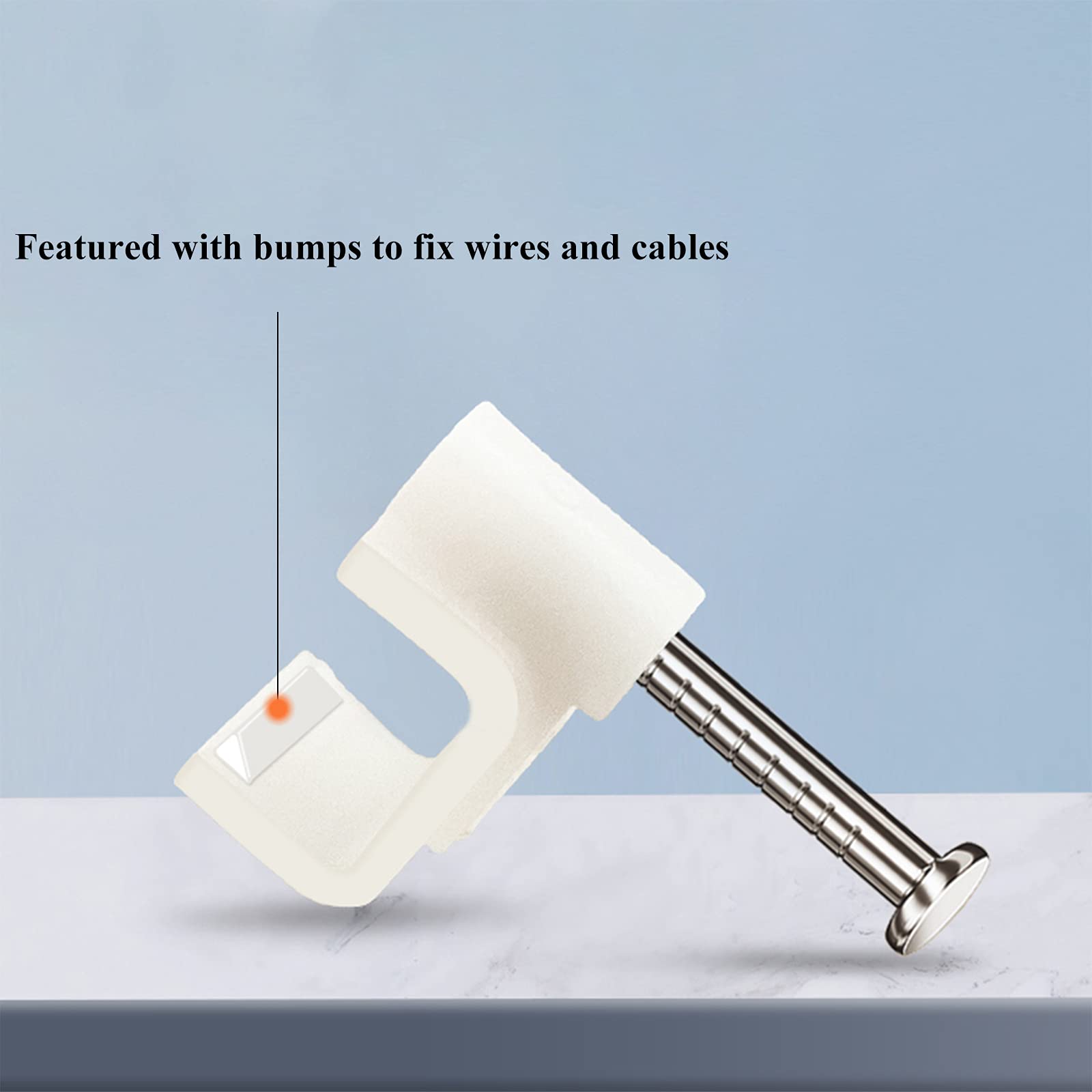 Ethernet Cable Clips 200pcs 8mm White Single Coaxial Cable Clamps with Nail for CAT5, CAT6, CAT7 Flat Wire