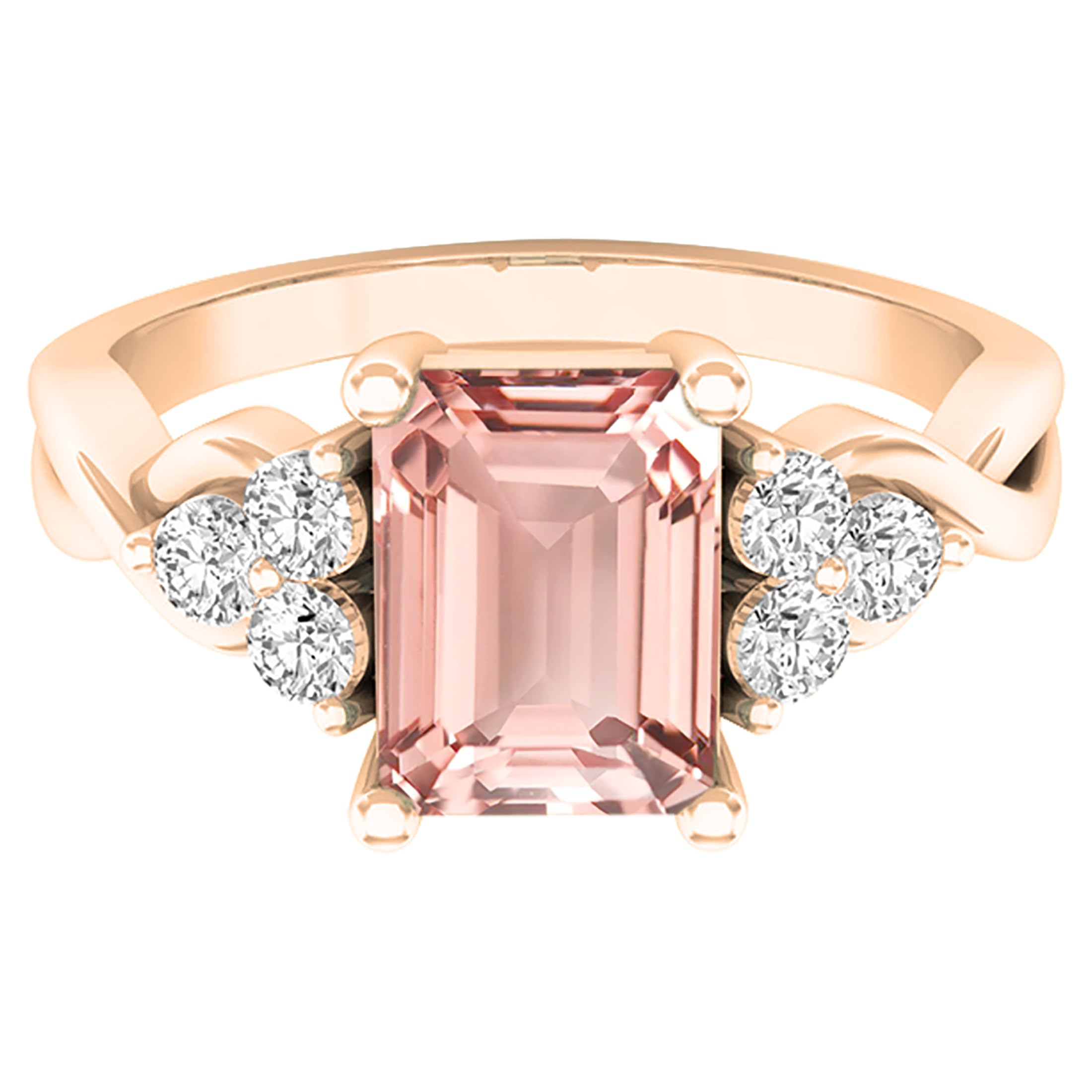 Dazzlingrock Collection 8x6mm Emerald Cut Morganite & Round White Diamond Twisted Engagement Ring for Women in 10K Solid Rose Gold, Size 7