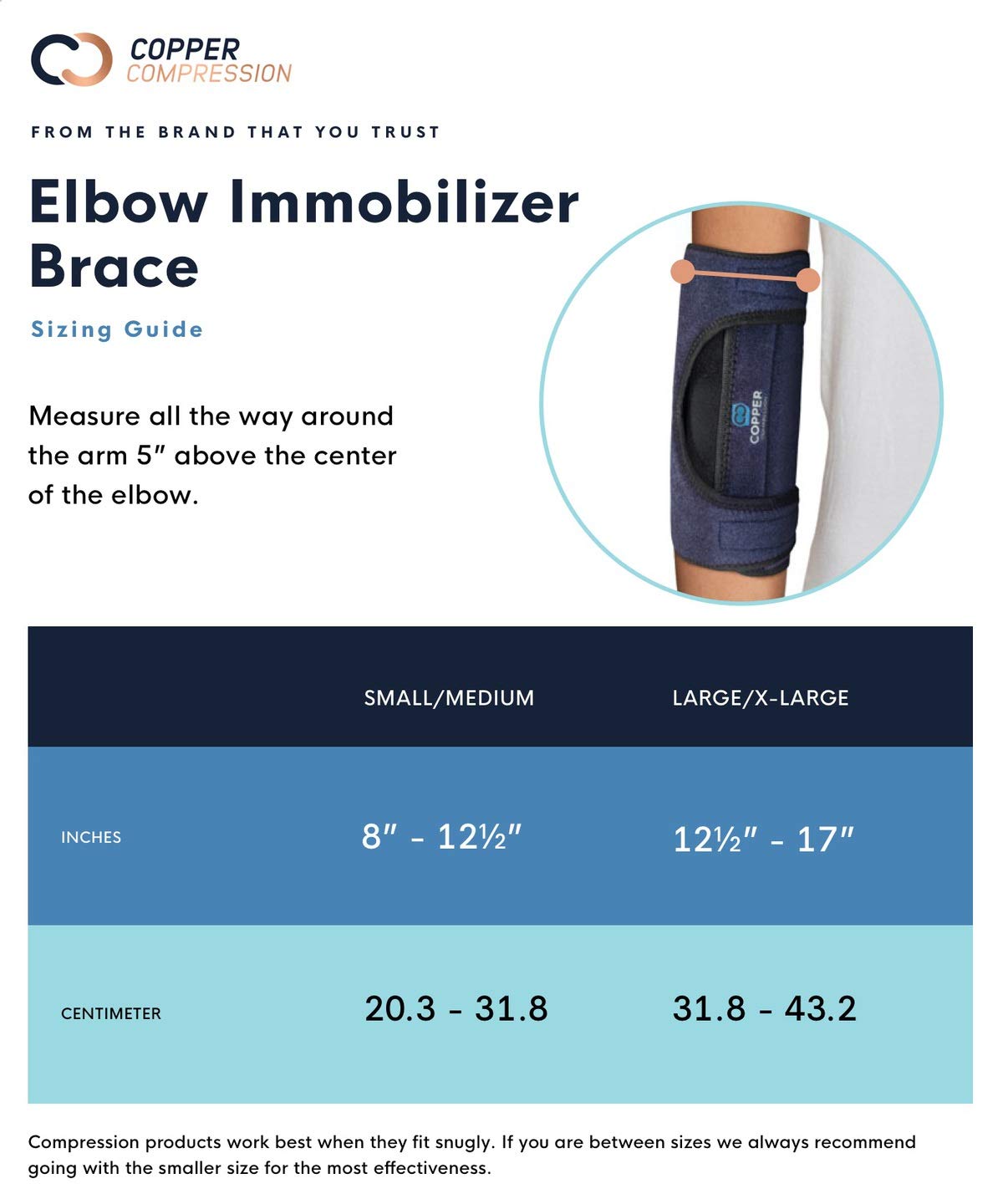 Copper Compression Elbow Immobilizer Orthopedic Brace for Men and Women. Cubital Tunnel Syndrome, Ulnar Nerve, Tendonitis, Golfers - Tennis Elbow. Adjustable Arm Splint Stabilizer + Protector
